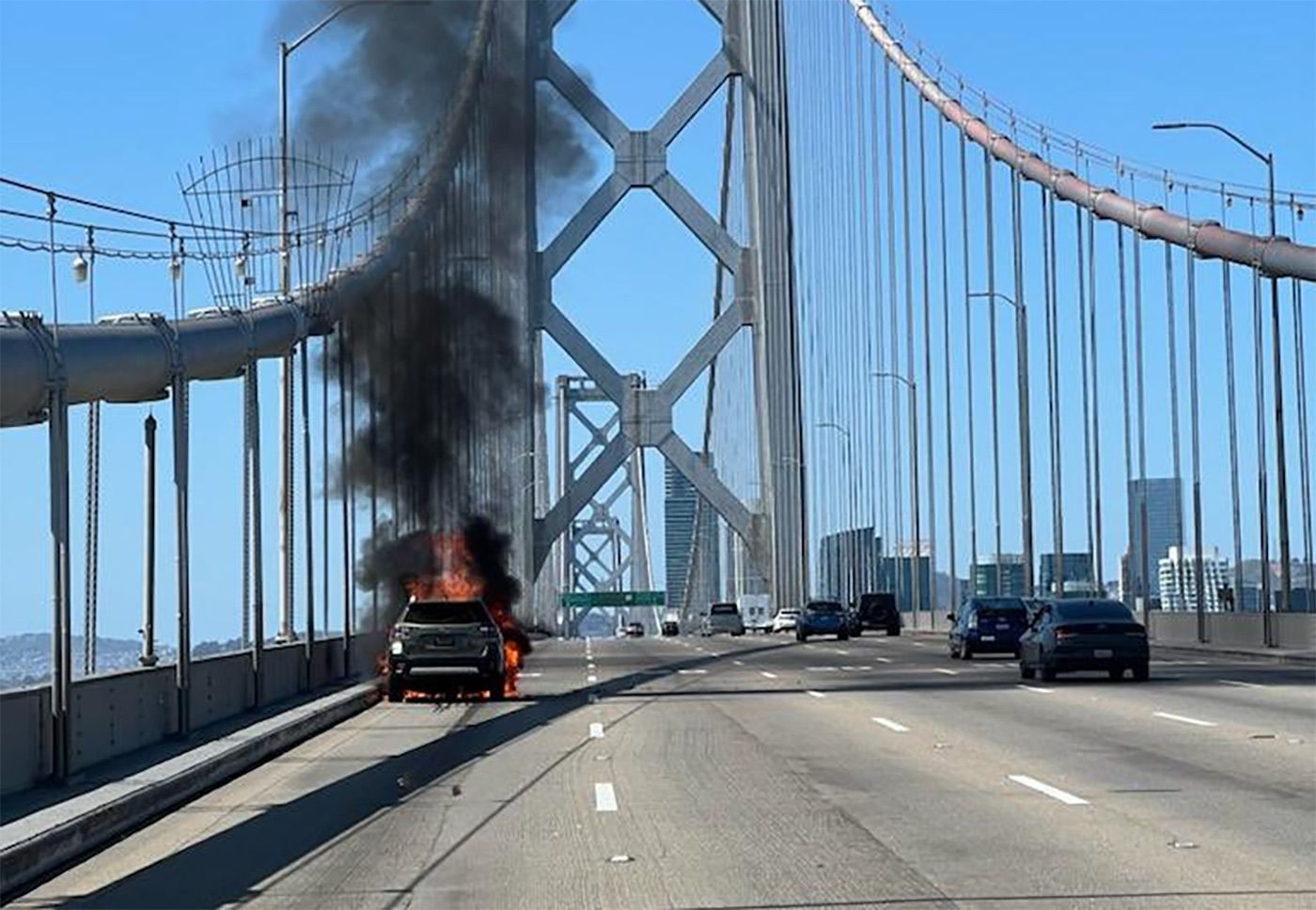 SUV Catches Fire on Upper Deck of Bay Bridge